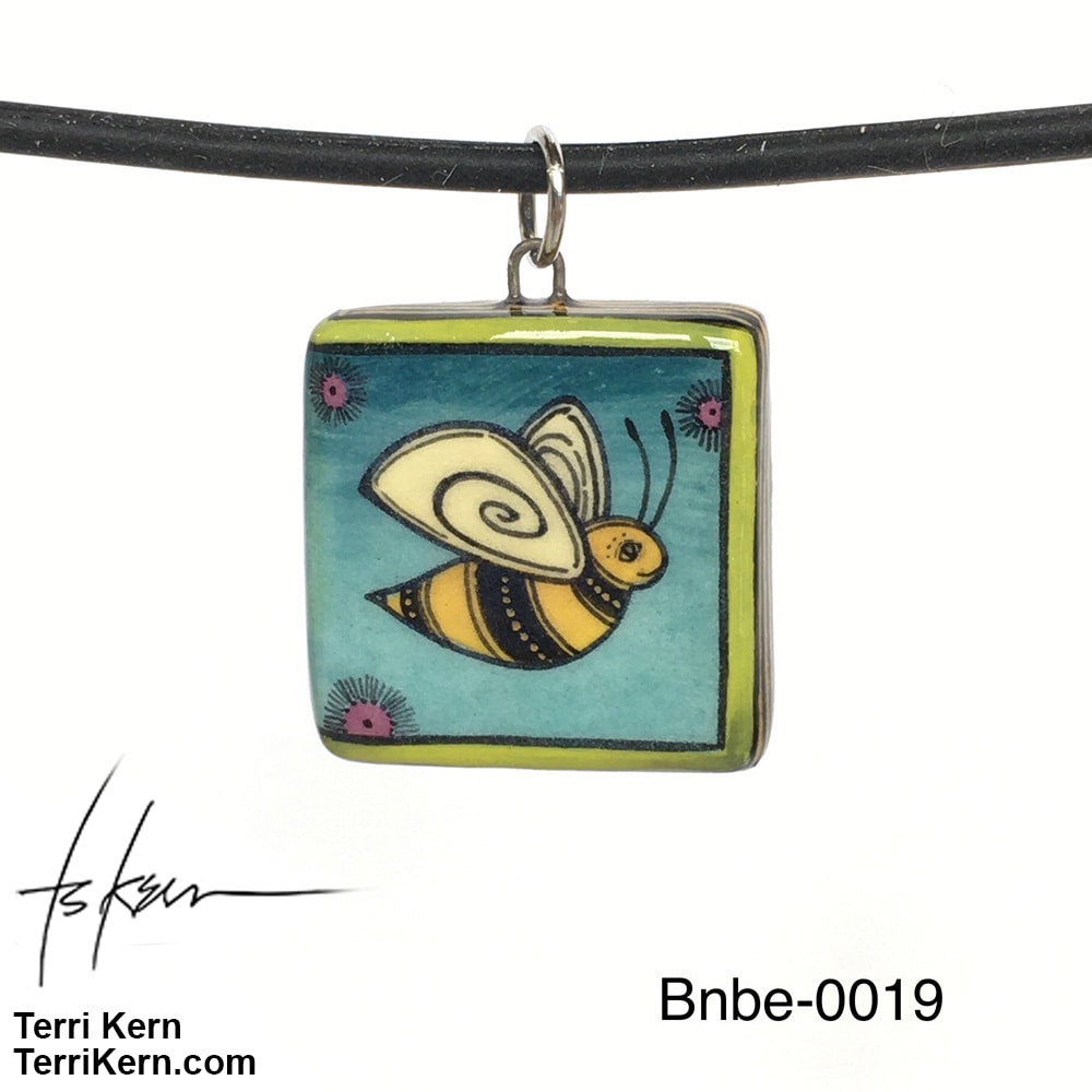 Bee on blue w/ purple puff balls | Terri Kern Studios