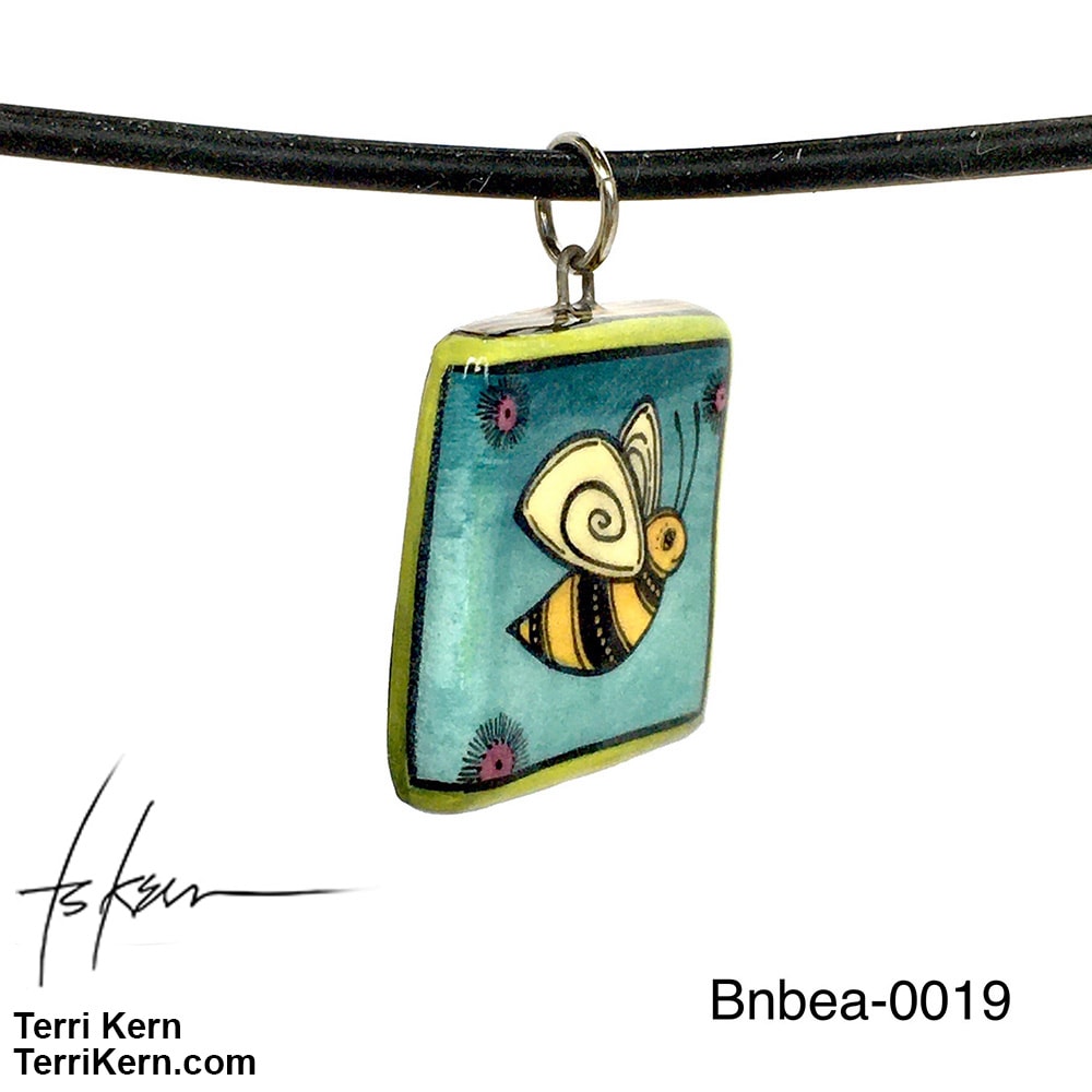 Bee on blue w/ purple puff balls | Terri Kern Studios